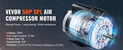 5hp Spl Air Compressor Motor 230v 176a 3450rpm 56 Frame Cwccw