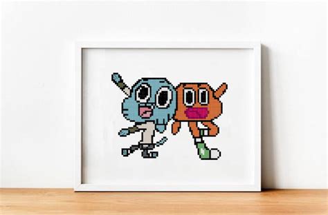 Gumball And Darwin Cross Stitch Pattern Cartoon Network Art Embroidery