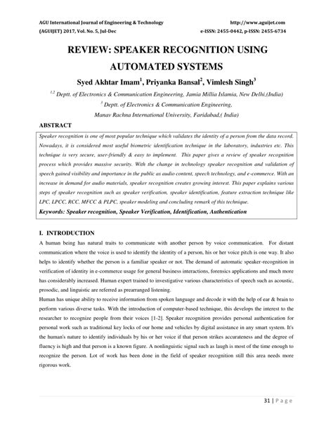 Pdf Review Speaker Recognition Using Automated Systems