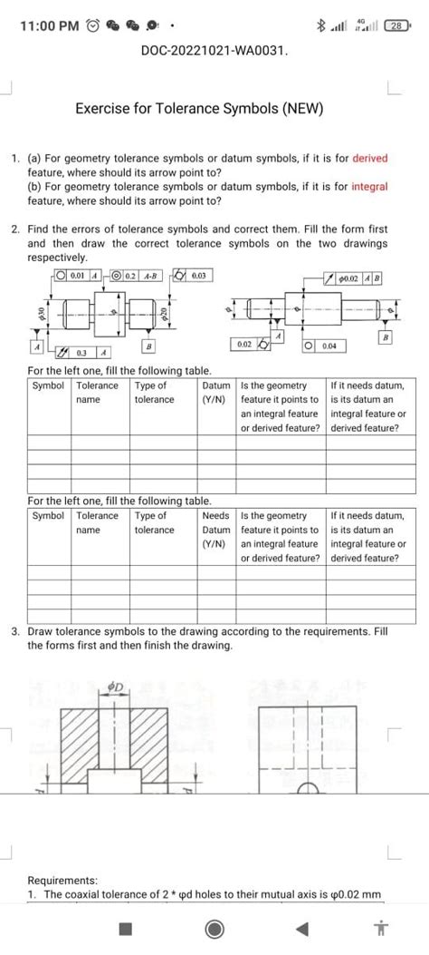 Exercise For Tolerance Symbols NEW A For Chegg