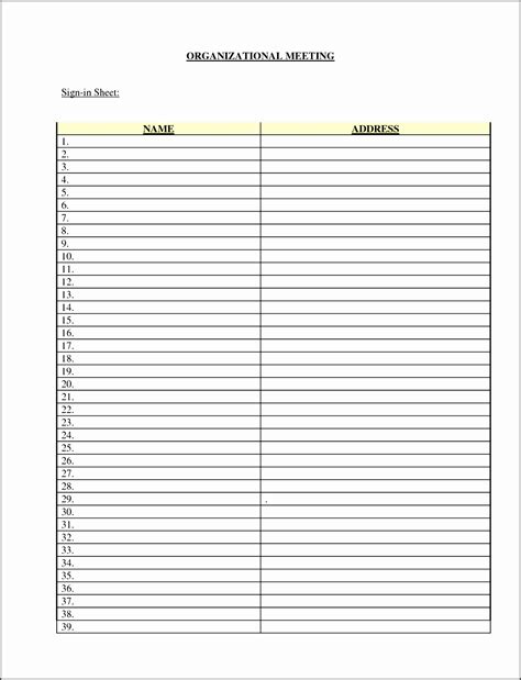 Printable Editable Sign In Sheet Template