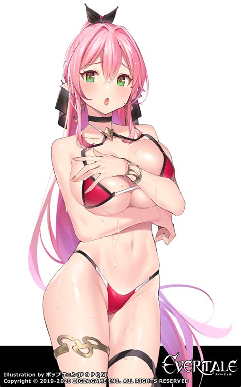 Popqn Evertale Official Art 1girl Arm Under Breasts Bikini Blush Bracelet Breasts