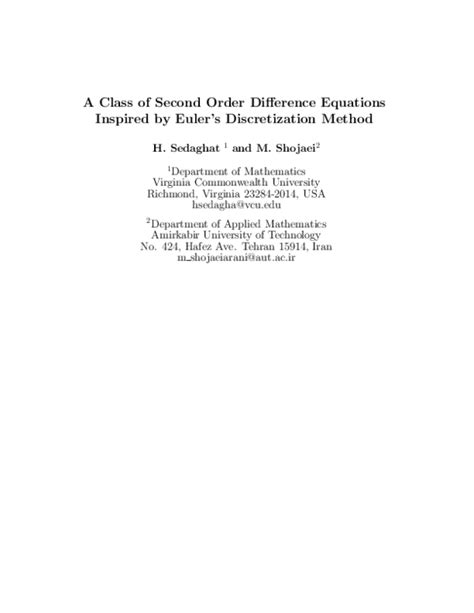 Pdf A Class Of Second Order Difference Equations Inspired By Eulers