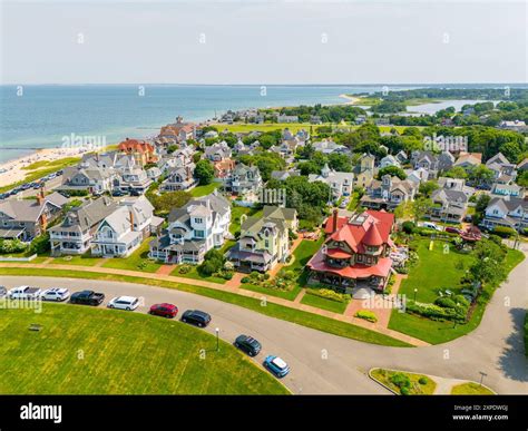 Aerial Droen Photo Oak Bluffs Marthas Vineyard Massachusetts Usa