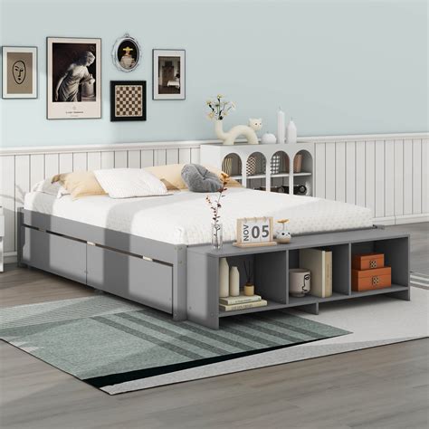 Ebern Designs Full Size Bed Frame With Storage Drawers And Storage Case