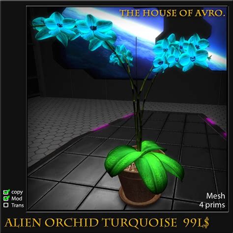 Second Life Marketplace Alien Orchid Turquoise Mesh 4 Prims