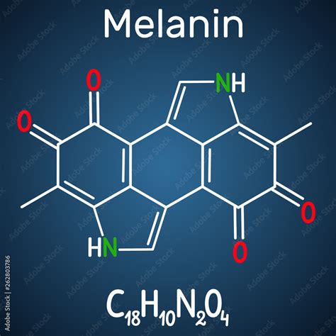 Melanin Molecule Structural Chemical Formula And Molecule Model On The