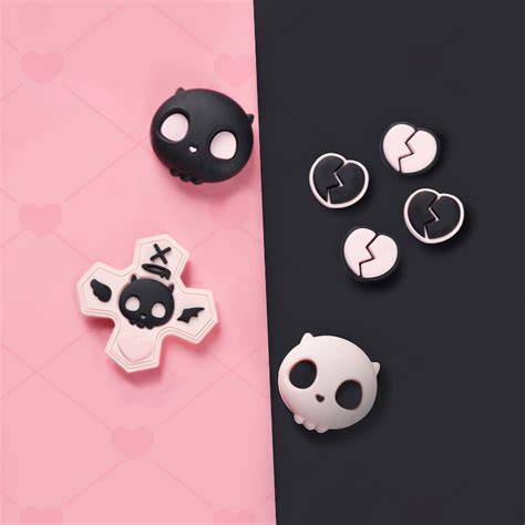 Geekshare Pink Skull Theme Thumb Grip Caps Và Button Caps Cho Nintendo