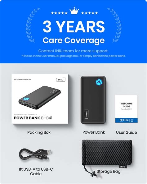 Iniu Power Bank 10000mah Slim Lightweight And Fast Usb C Portable