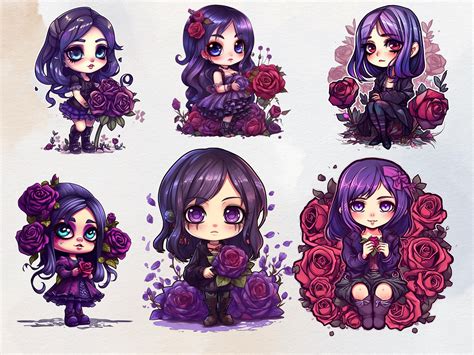 11 Chibi Goth Girls Clip Art Bundle Cute Gothic Princess Anime Magical Clipart Witchcraft