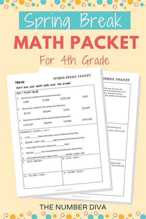 4th Grade Spring Break Math Packet Review Worksheets Spring Break Math