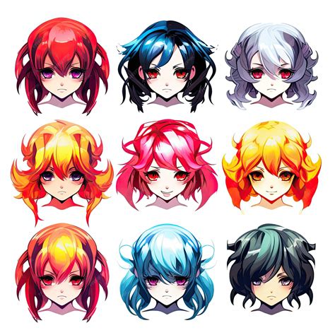 Premium Photo Set Of Anime Girl Faces With Different Hairstyles