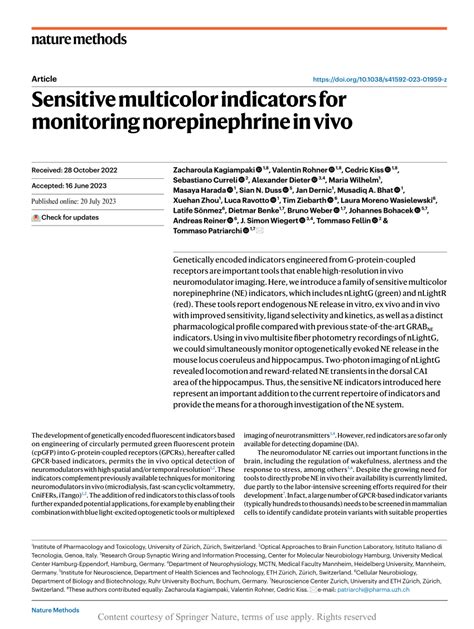 Sensitive Multicolor Indicators For Monitoring Norepinephrine In Vivo
