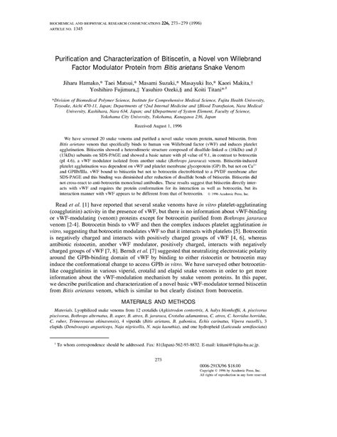 Hamako 1996 Biochemical And Biophysical Research Communications 226 273 279 1996 Article No