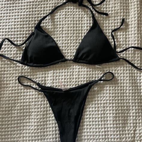Black Ripped Bikini Set Size S Depop