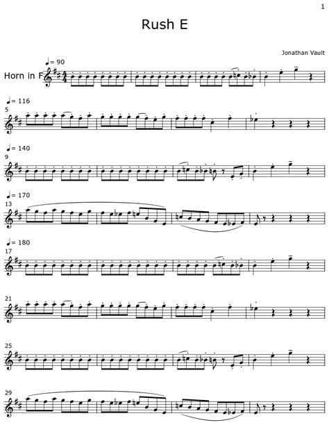 Rush E Sheet Music For Horn In F