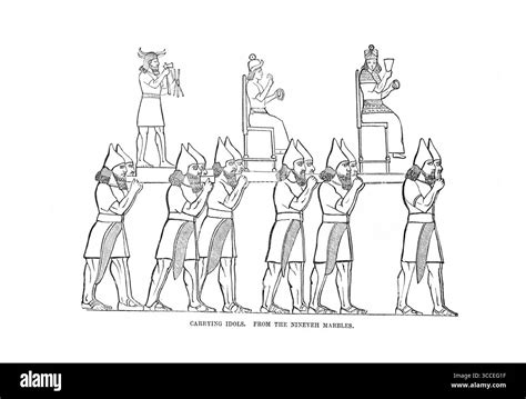Illustration Of Assyrians Carrying Idols From The Ninevah Marbles From