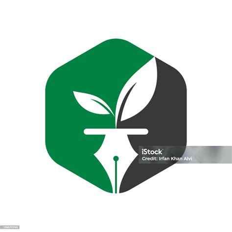 Desain Logo Leaf Dan Pena Logo Komunitas Pendidikan Dan Penulis Ilustrasi Stok Unduh Gambar