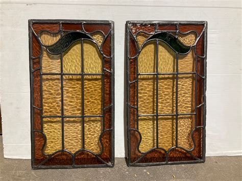 New Amber Green And Brown Leadlight Panels Fozi 500mm High X 280mm