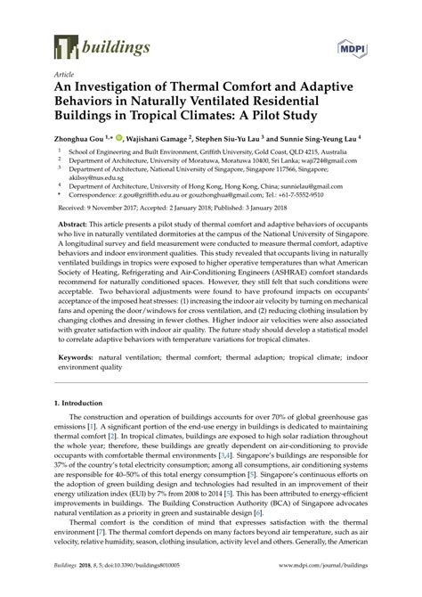 Pdf An Investigation Of Thermal Comfort And Adaptive Behaviors In Naturally Ventilated