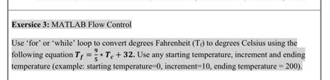 Solved Exersice 3 Matlab Flow Control Use For Or While