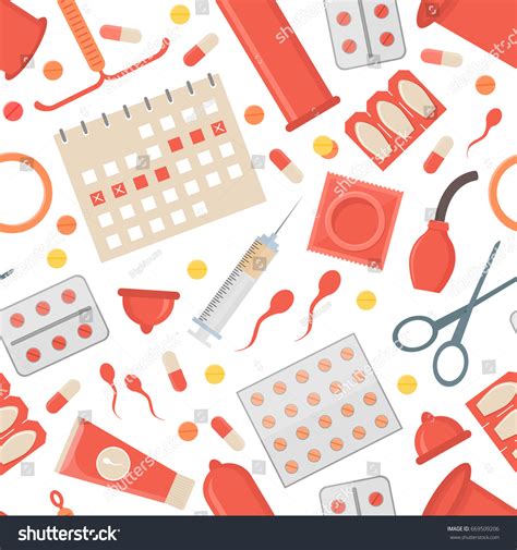 Cartoon Contraception Method Background Pattern Safe Stock Vector