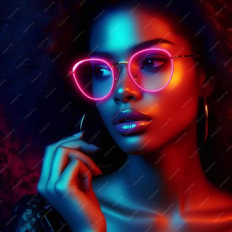 Premium Photo Young Girl Wear Neon Light Sunglasses With Neon Light
