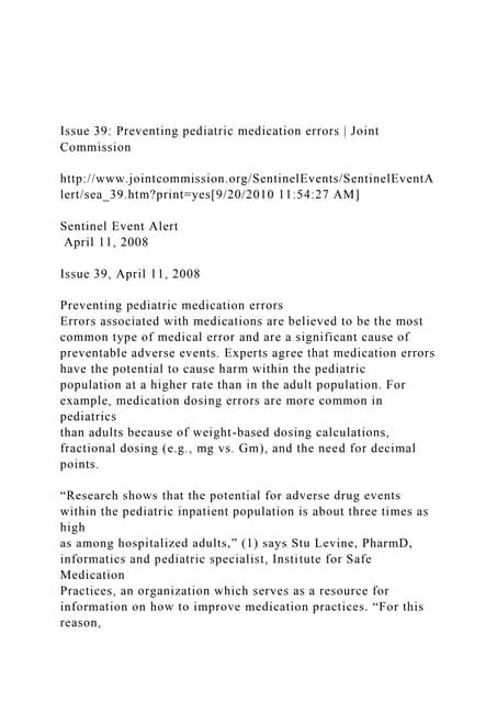 Issue 39 Preventing Pediatric Medication Errors Joint Commidocx Issue 39 Preventing Pediatric Medication Errors Joint Commidocx