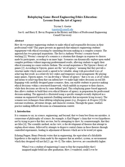 Roleplaying Game Based Engineering Ethics Education Pdf Tabletop