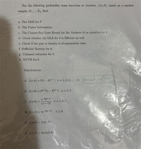 Solved For The Following Probability Mass Functions Or
