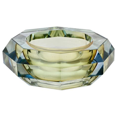 Faceted Red And Green Murano Sommerso Cut Glass Bowl Attributed To
