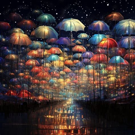 Unearthly Umbrellas Rain Of Light In The Galactic Ballet Stock