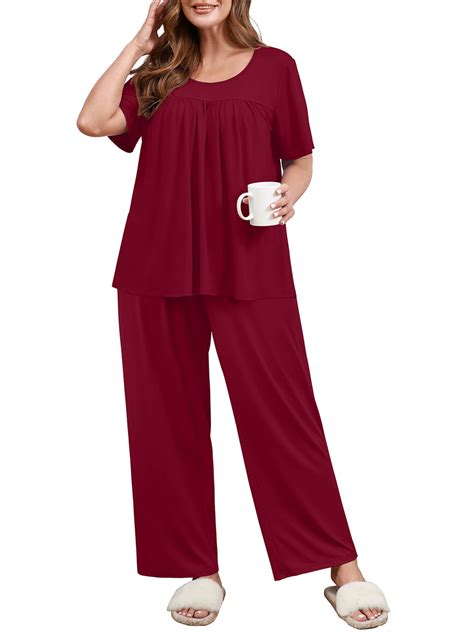 Showmall Womens Plus Size Loungewear Pajama Set Burgundy 2x Short