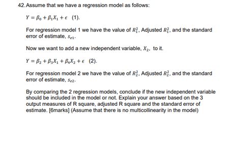 Solved 42 Assume That We Have A Regression Model As