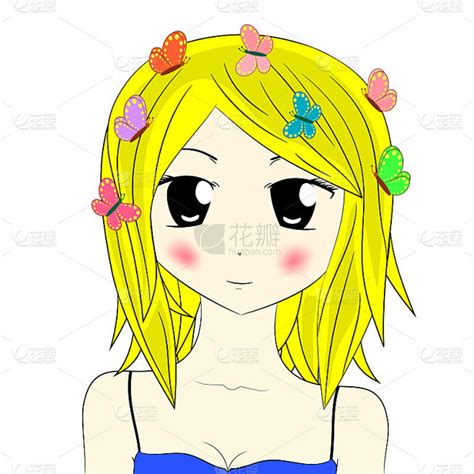 漂亮的黄色头发的动漫女孩。矢量插图。