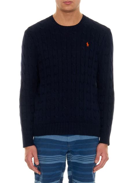 Lyst Polo Ralph Lauren Cable Knit Cotton Sweater In Blue For Men