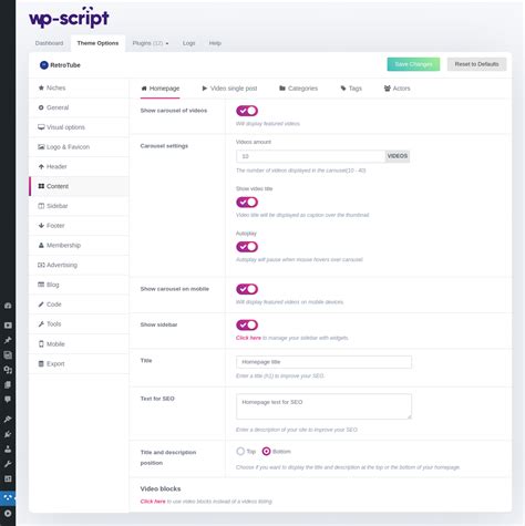 Homepage Wp Script Documentation