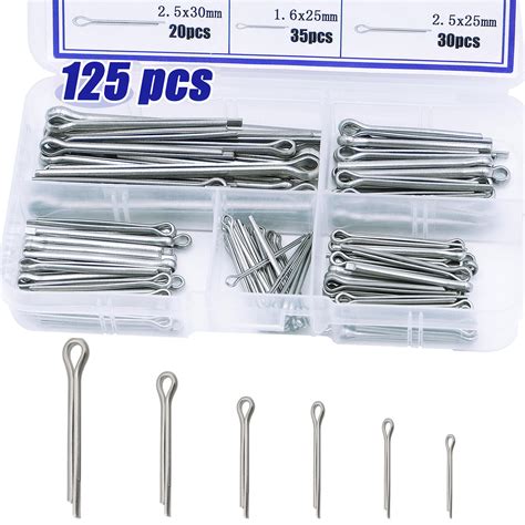Uillcuet 125pcs Cotter Pin Assortment Kit 6 Sizes 304 Stainless Steel