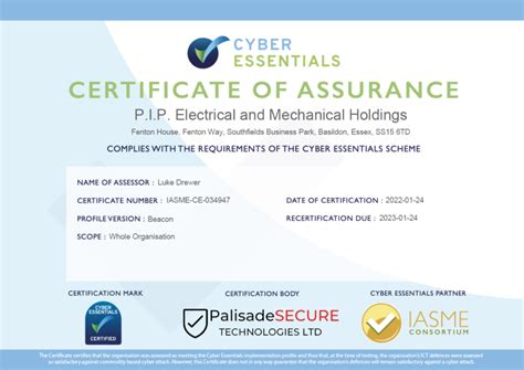 Pip Obtain Cyber Essentials Certificate Pip