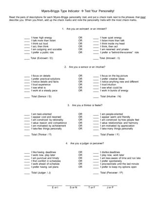 Mbti Activity Quiz Pdf Worksheets Library