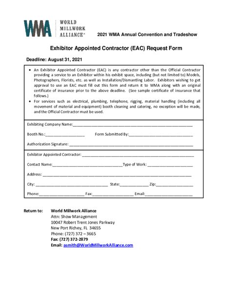 Fillable Online Exhibitor Appointed Contractor Eac Request Form Fax