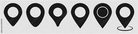 Location Pin Set In Black Map Pointer On Transparent Background Place Marker In Different