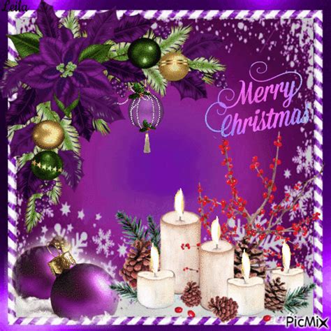 Candles And Purple Ornaments Merry Christmas Pictures Photos And