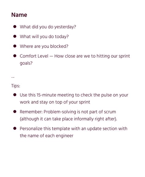 Daily Scrum Agenda Template Word Google Doc