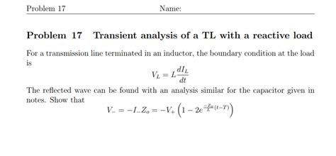Solved Problem Name Problem Transient Analysis Of A TL Chegg