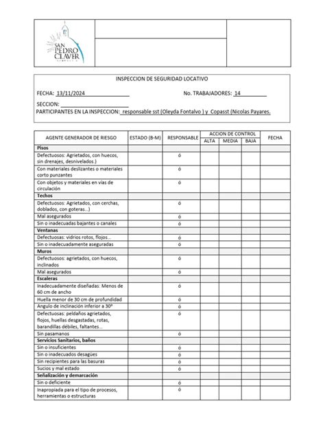 Inspección De Seguridad En El Trabajo Pdf Escalera