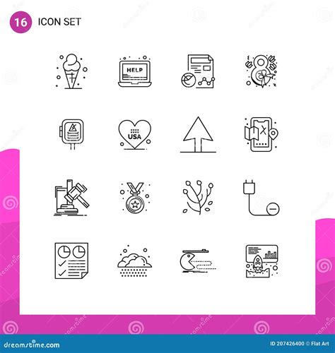 Set Of 16 Vector Outlines On Grid For Voltage Tulip Report Flower Business Stock Vector