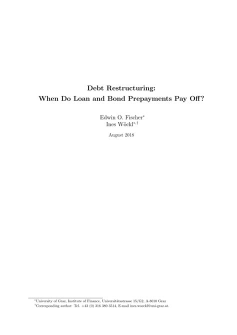 Pdf Debt Restructuring When Do Loan And Bond Prepayments Pay Off