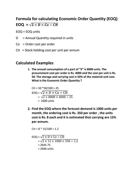 Solution Formula For Calculating Economic Order Quantity Studypool