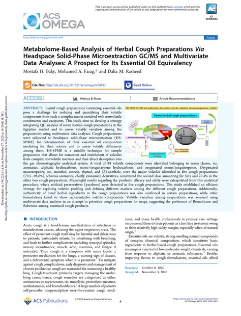Pdf Metabolome Based Analysis Of Herbal Cough Preparations Via Headspace Solid Phase